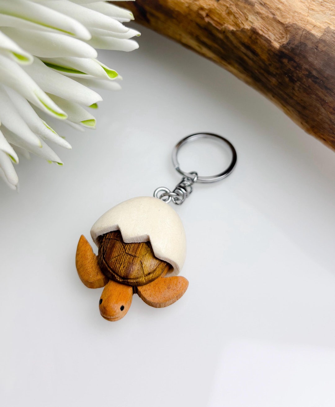 Turtle in Egg Keychain, Wooden Handmade Owl Cat Fish Dolphin Dog ...