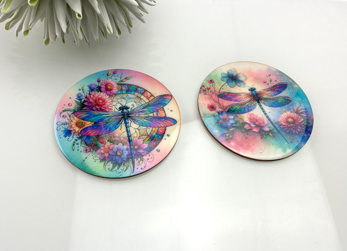 2 Pc Set Dragonfly, Resin Coasters, Made of Wood/glass Coasters/unique ...