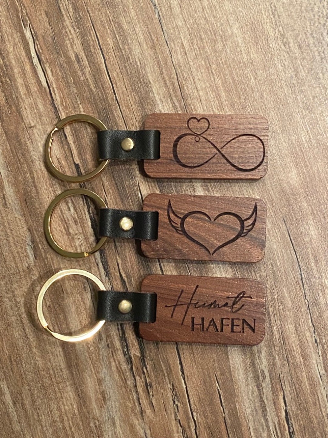 Home Port, Heart, Wings, Infinity, Angel Key Ring Wood With Text of ...