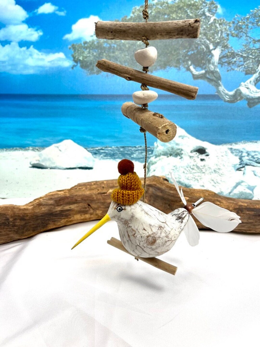 Seagull, With Cap, Wind Chime With Moving Feathers as Tail, Fluttering ...