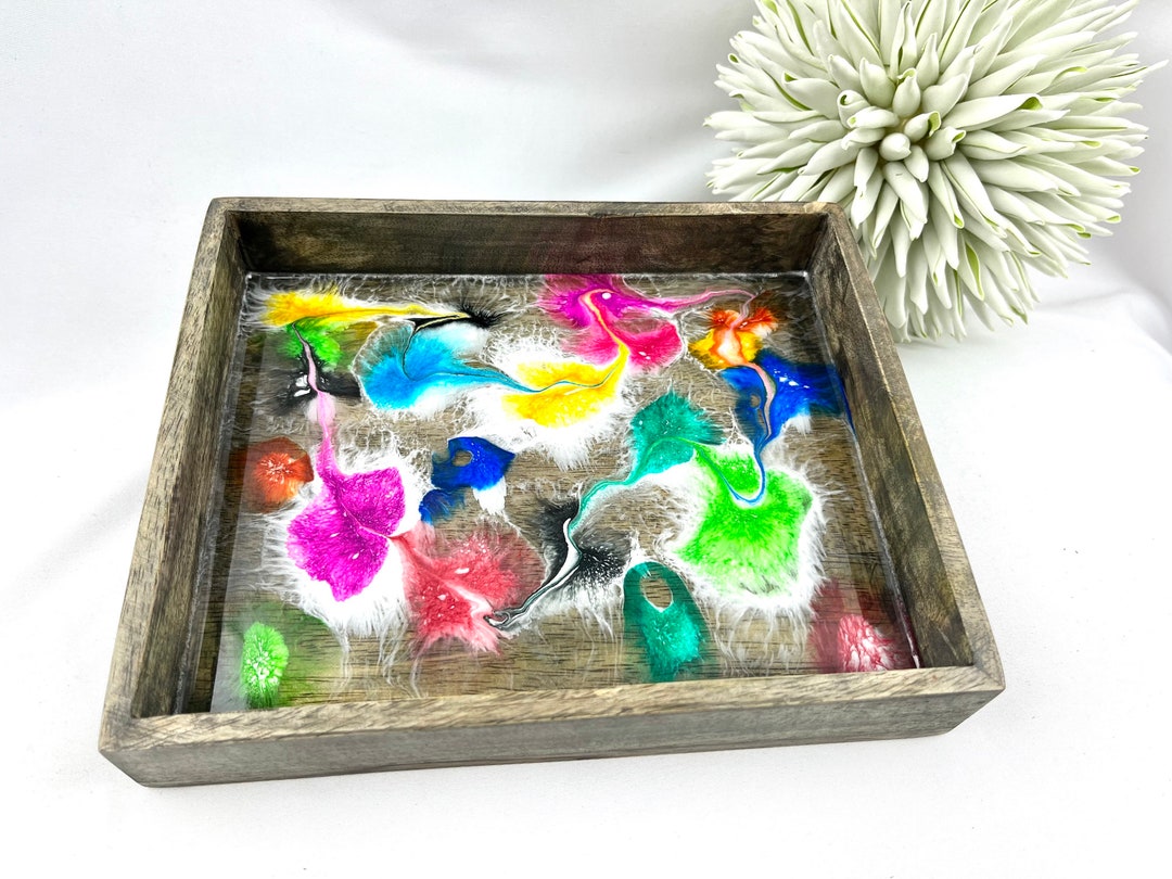 Colorful Resin Tray Mango Wood Rainbow Beach Sea Waves Epoxy Resin ...