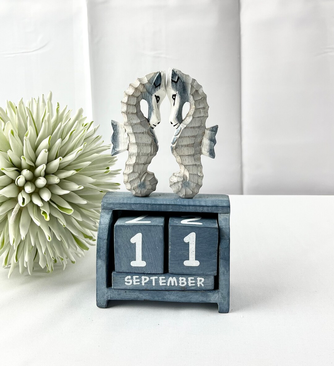 Large Seahorse Calendar Wooden Shabby Look Sustainable Perpetual ...