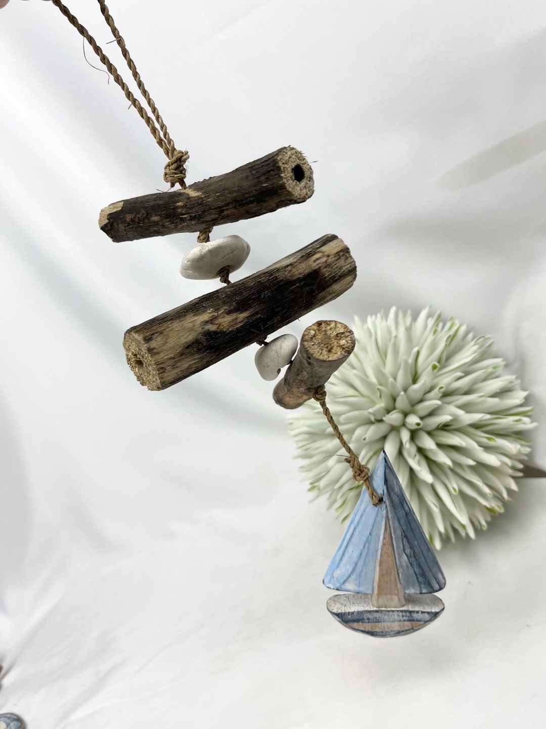 Boat Wind Chime, on a Rope With Driftwood, Flotsam, Mobile, Maritime ...