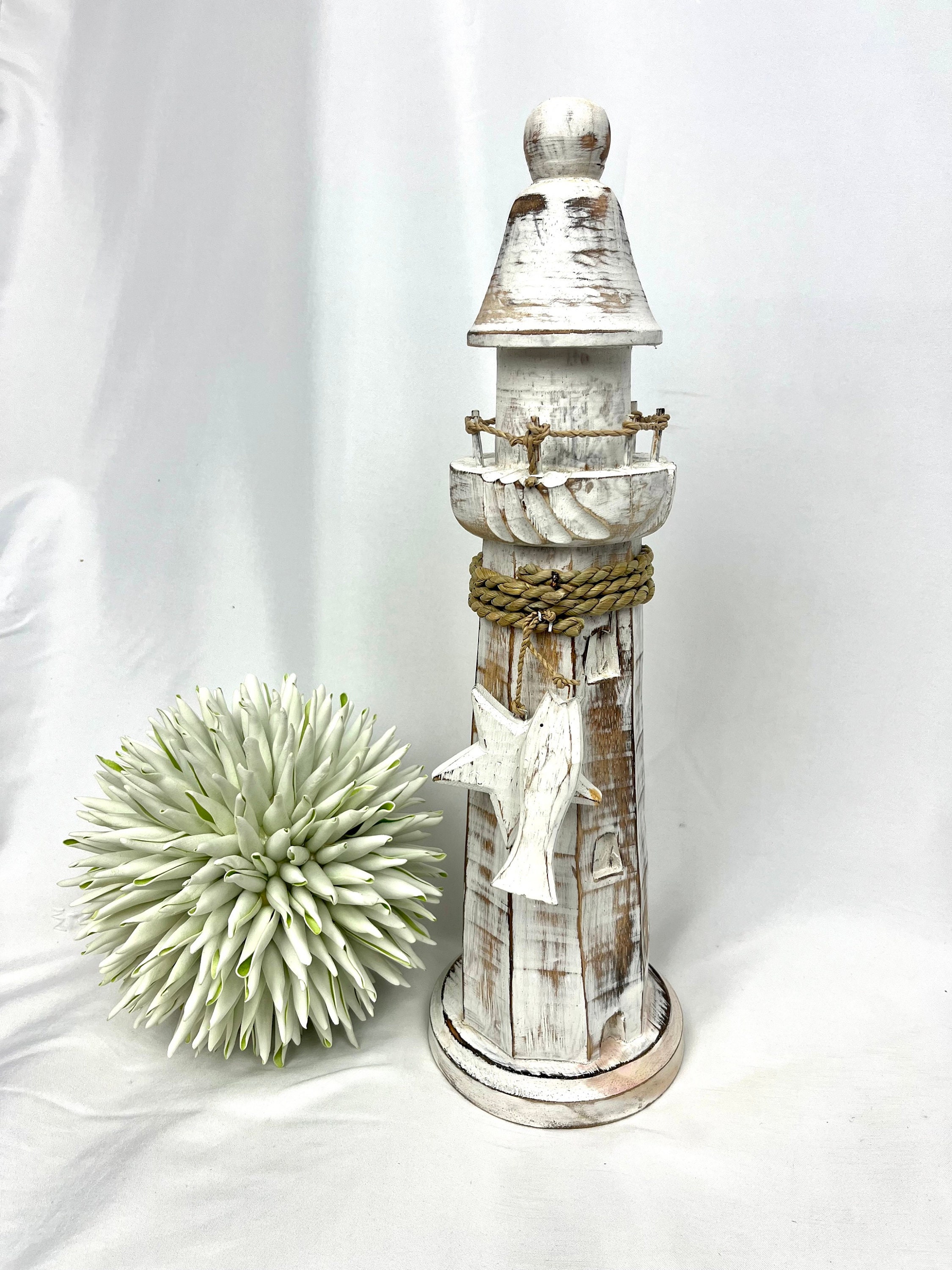 White Wooden Lighthouse, in Three Sizes, Fish, Wooden Decoration ...