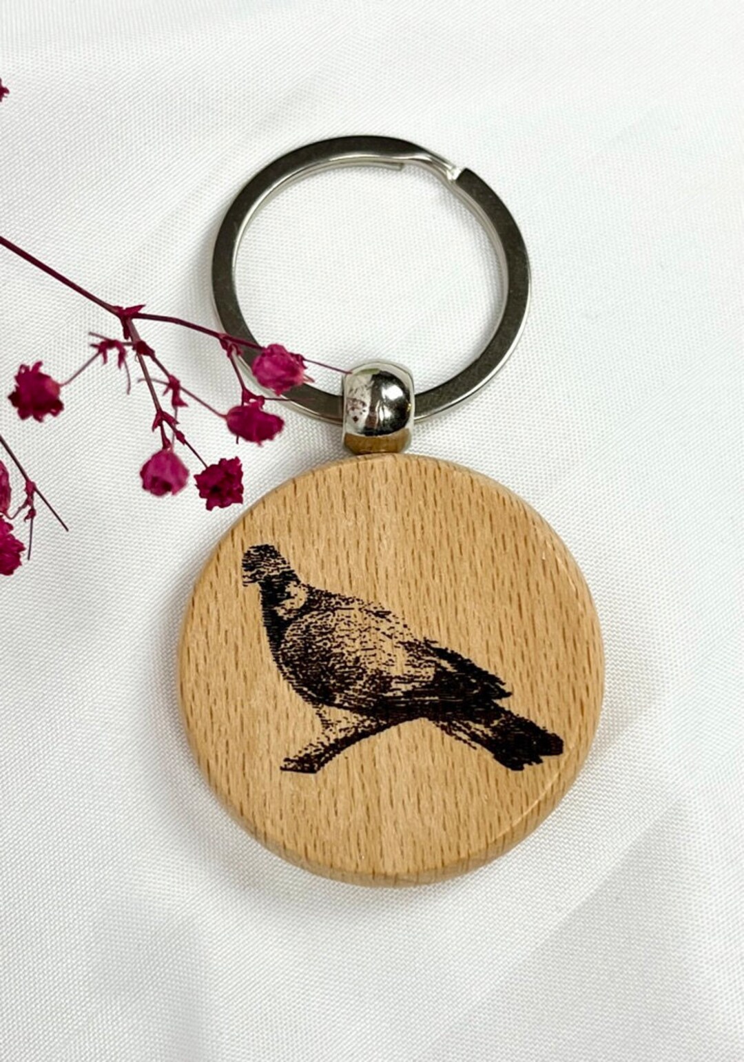 Pigeon Keychain Wood With Desired Text, Customizable, Wood Pigeon, City ...