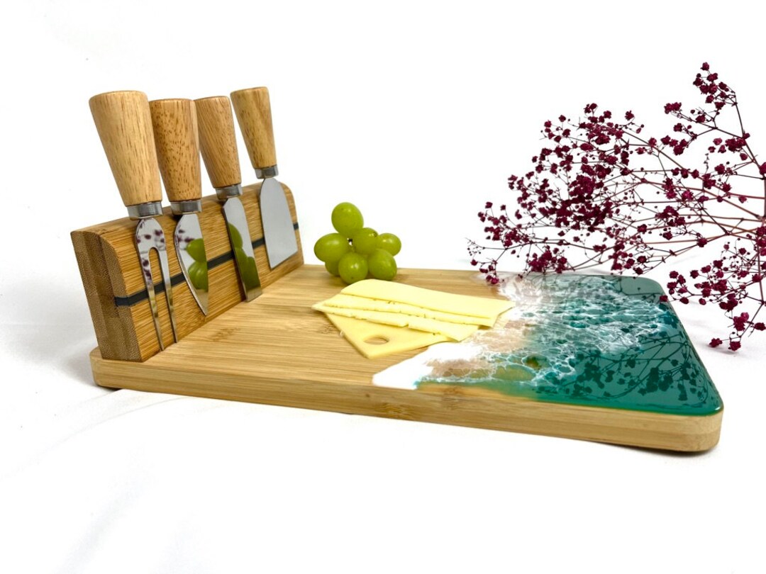 Resin Cheese Board With Knife / Bamboo Wood / Unique / Beach, Sea ...