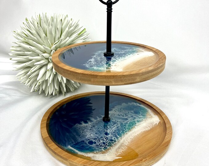 Resin Cake Stand Made of Bamboo Wood/unique/laser/beach, Sea, Waves ...