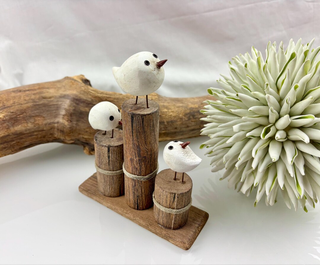 3 Seagulls/birds on Wooden Bases, Waterfowl, Garden Decoration ...