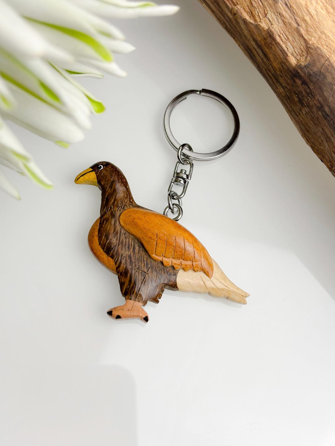 Eagle Bird of Prey Keychain Wood Handcrafted Owl Cat Fish Dolphin Dog ...