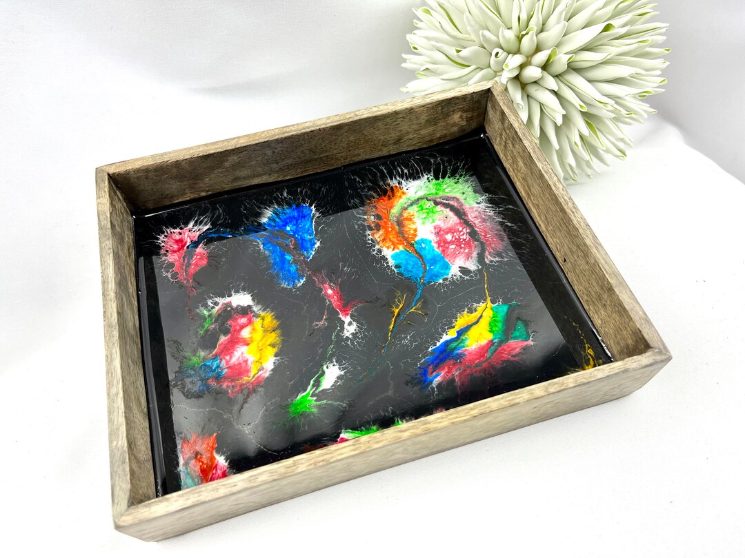 Colorful Resin Tray Mango Wood Rainbow Beach Sea Waves Epoxy Resin ...