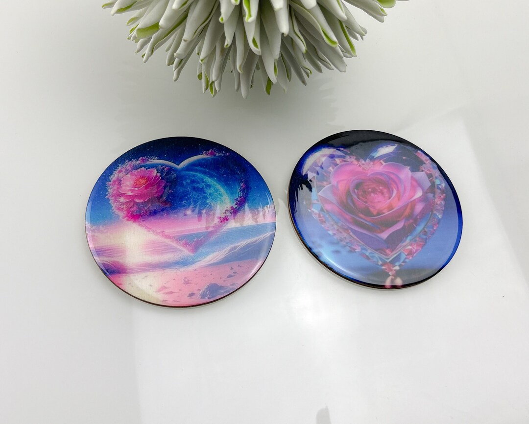 2 Pcs. Set Heart, Rose Resin Coasters, Made of Wood/glass Coasters ...