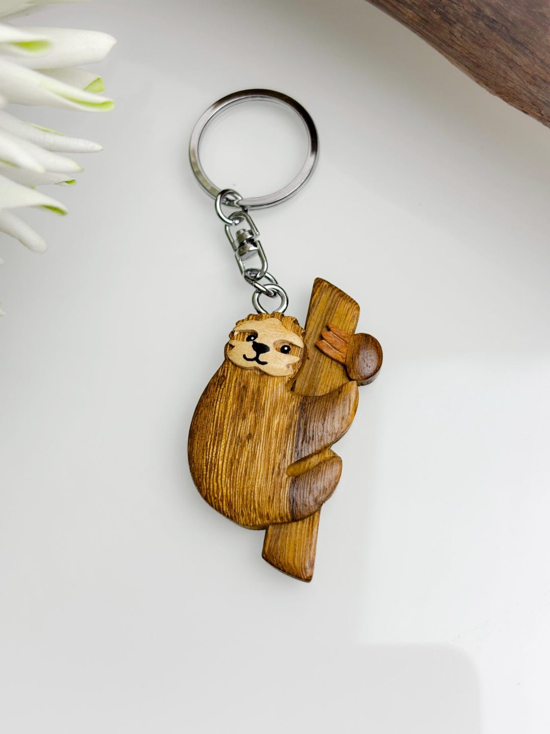 Sloth Keychain, Wooden, Handmade Pendant, Wooden Figure, Fruit Bat, Owl ...