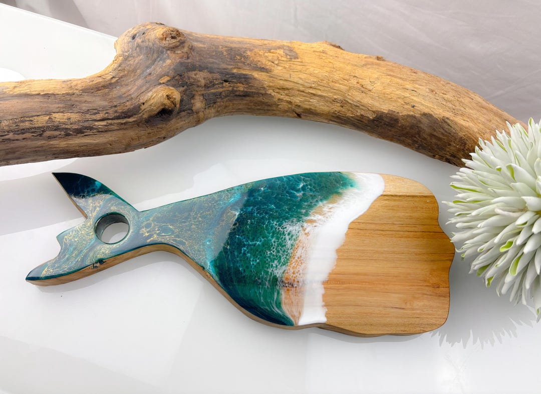 The Sea is Calling Resin Cutting Board Fish Root Wood Unique Beach Sea ...