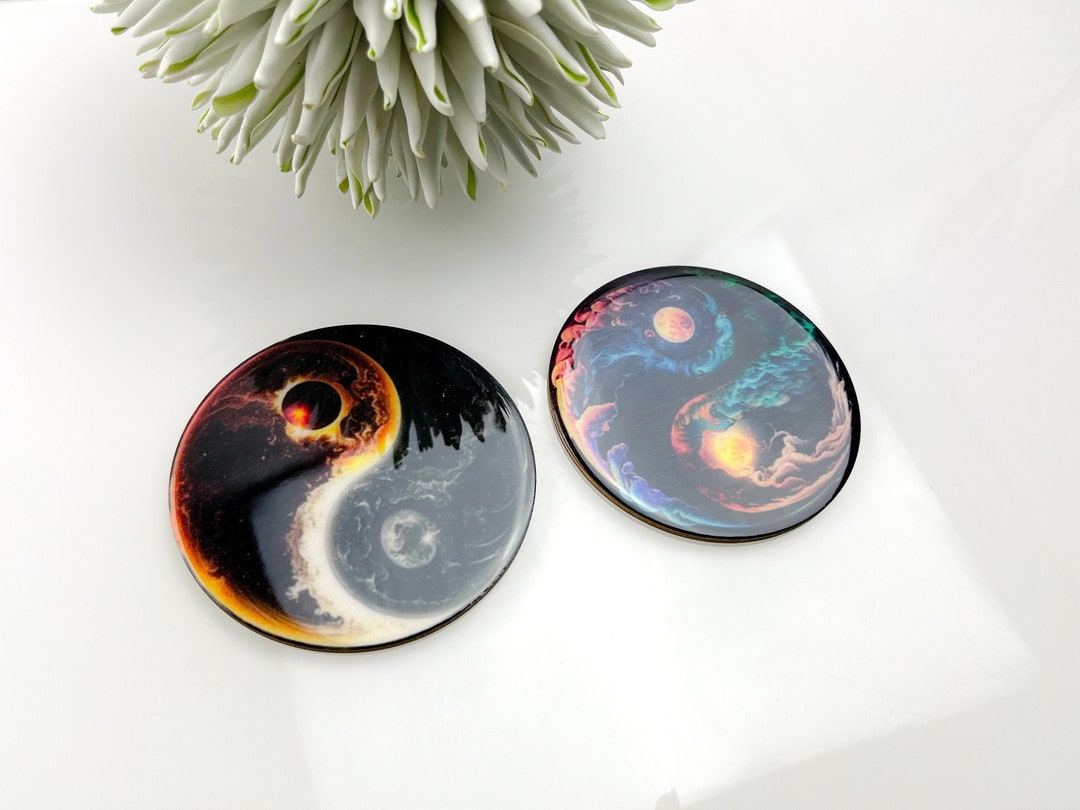 2 Piece Set of Yin and Yang Resin Coasters, Made of Wood/glass Coasters ...
