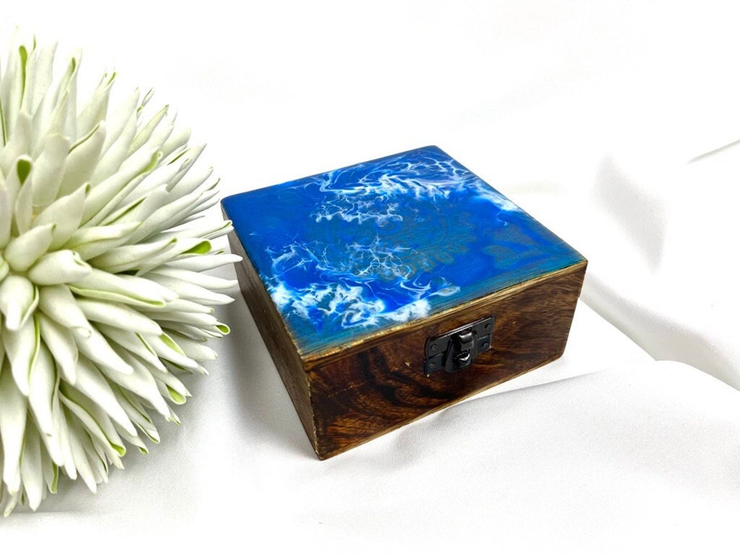 Resin Storage Box / Mango Wood / Unique, Beach, Sea, Waves, Epoxy Resin ...