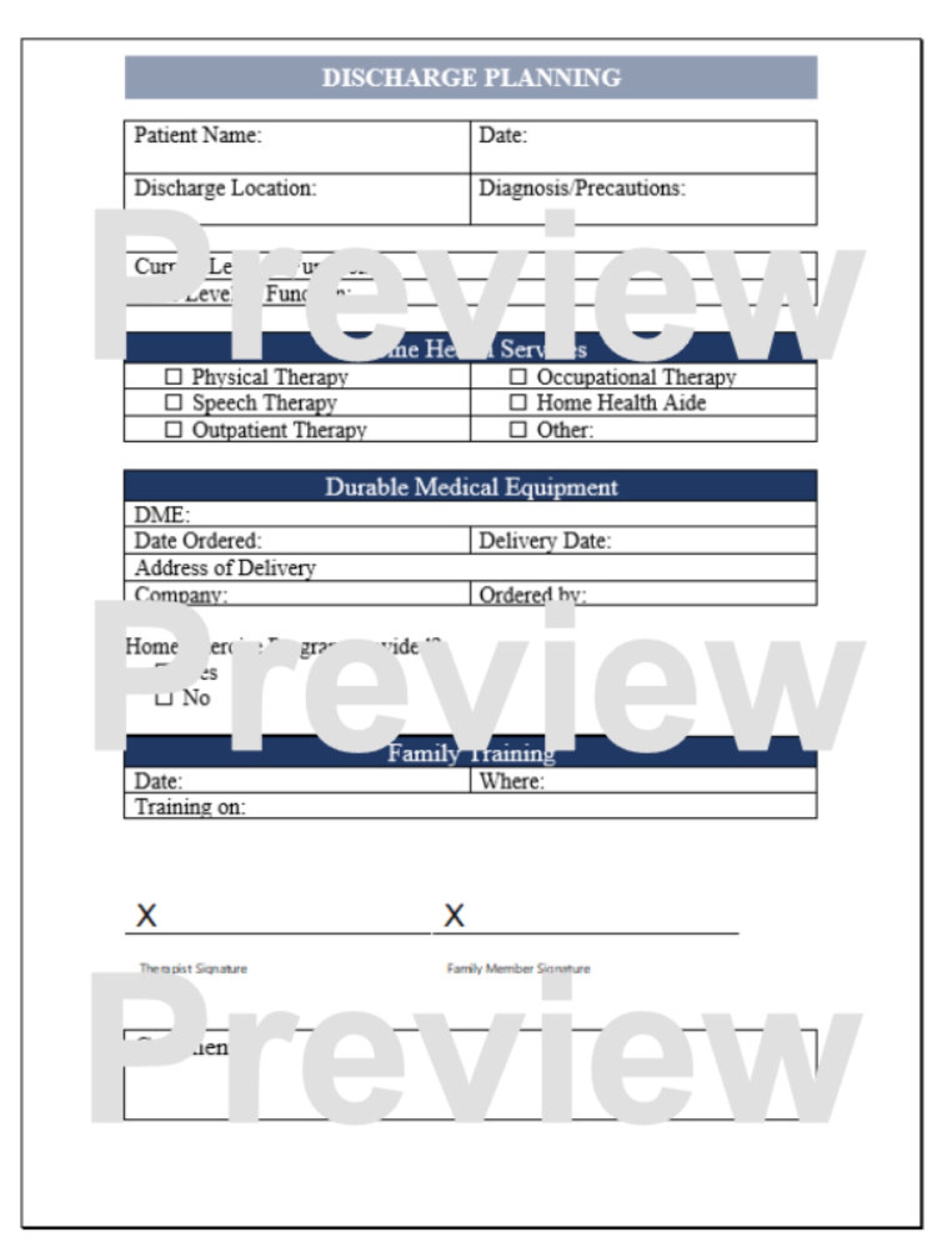 Discharge Planning Worksheet PT OT ST - Etsy