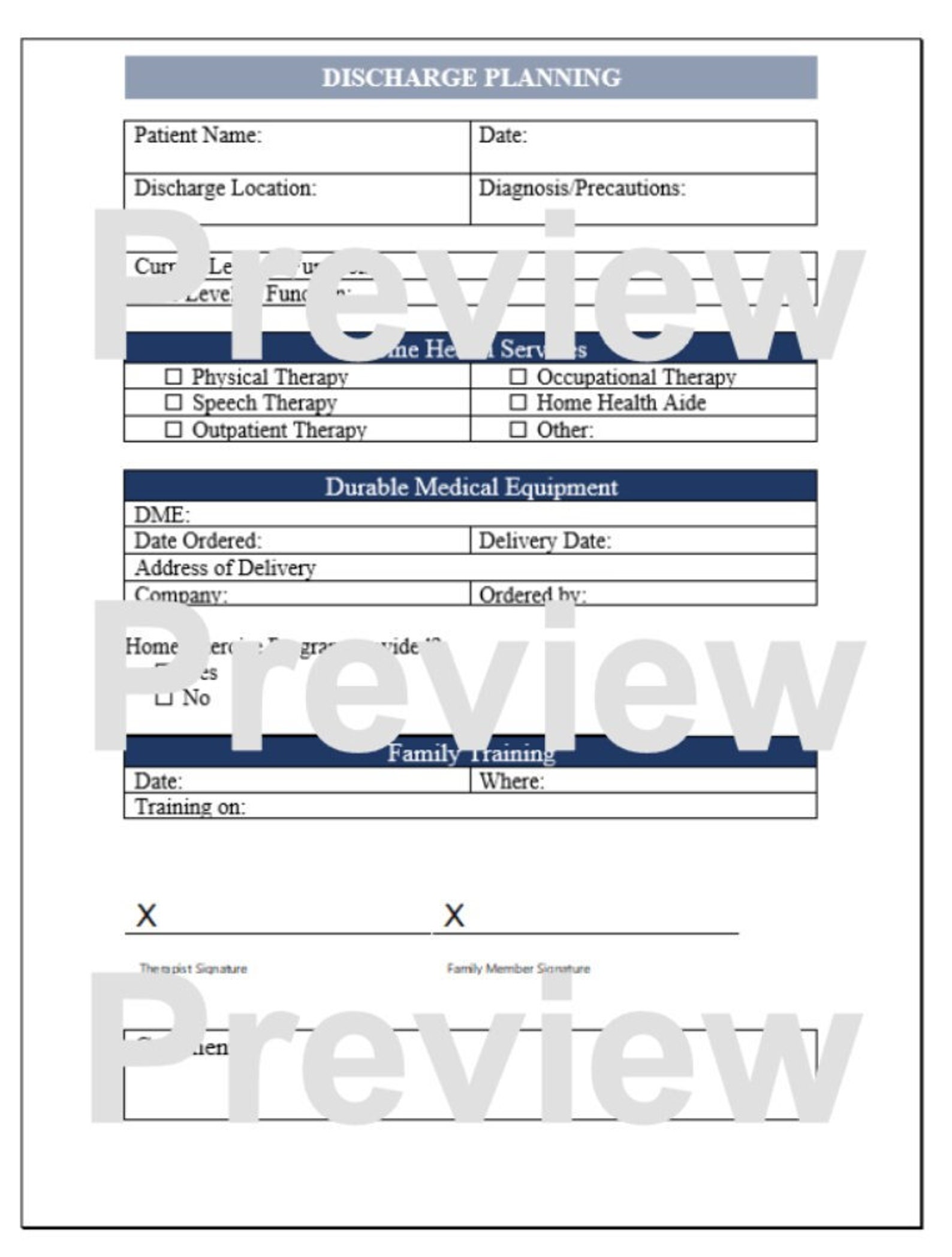 Discharge Planning Worksheet, Template, Acute Rehab, Subacute Rehab, PT ...