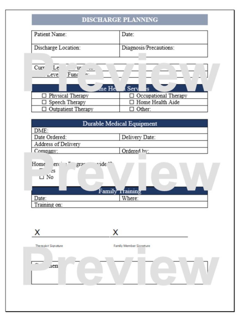 Discharge Planning Worksheet, Template, Acute Rehab, Subacute Rehab, PT ...