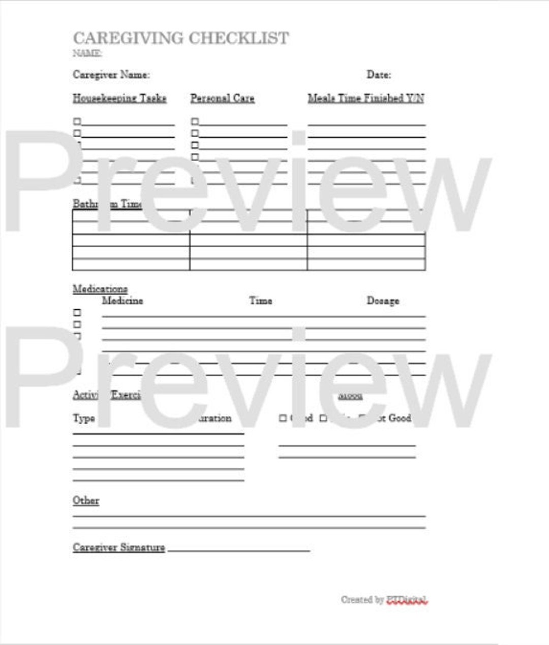 Caregiving Checklist for Elderly Care. Daily Housekeeping, Medications ...
