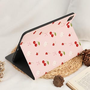 Flower Cherry Bow Pink Cute iPad Case With Pencil Holder for 2024 Air 6 ...