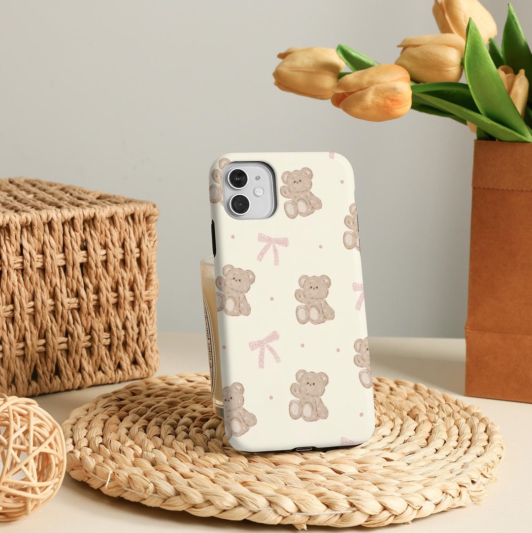 Bows Bear Beige Cute Phone Case for iPhone 16 15 14 13 12 Pro Max ...