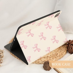 Cute Pink Bows Simple iPad Case With Pencil Holder for 2024 Air 6 Air 4 ...