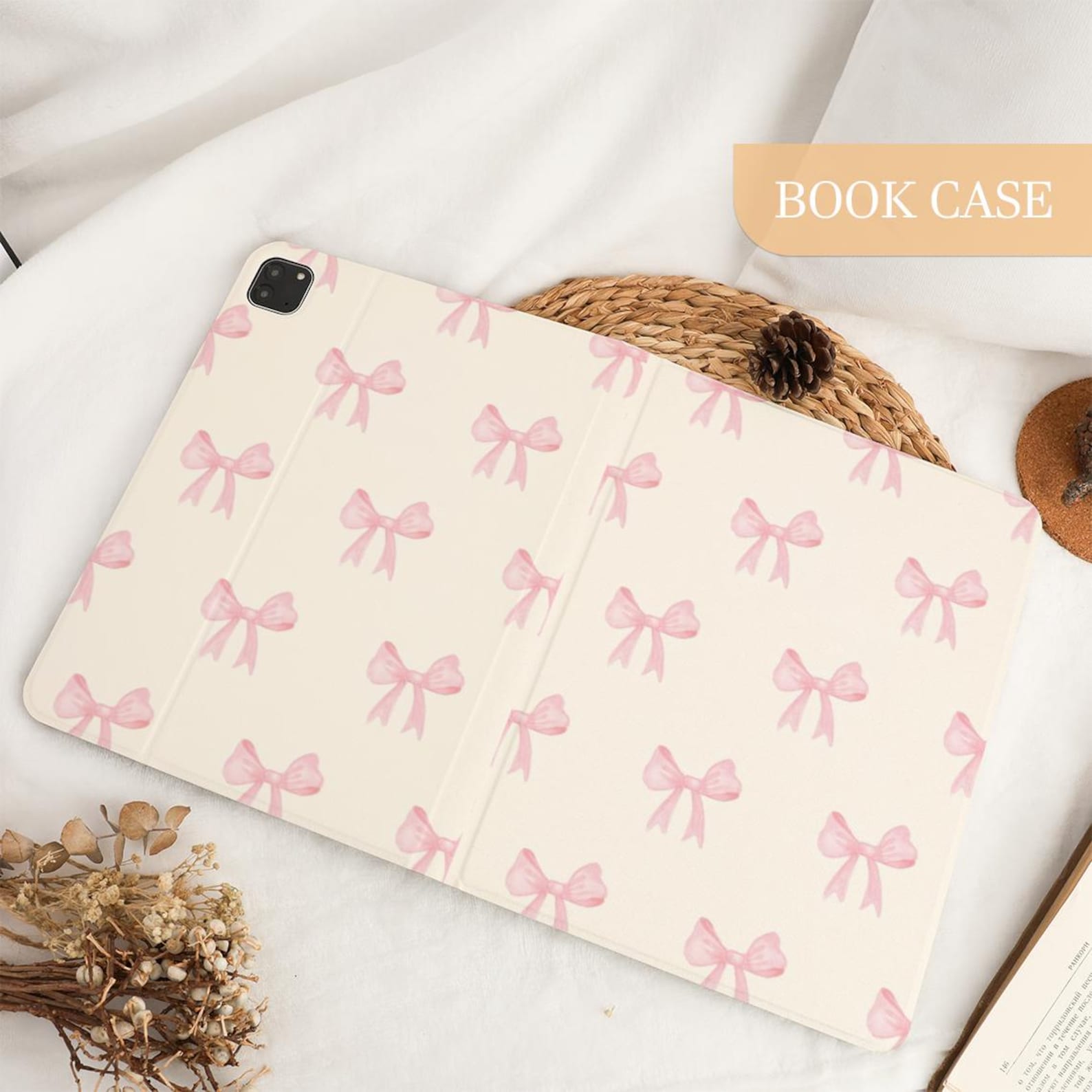 Cute Pink Bows Simple iPad Case With Pencil Holder for 2024 Air 6 Air 4 ...