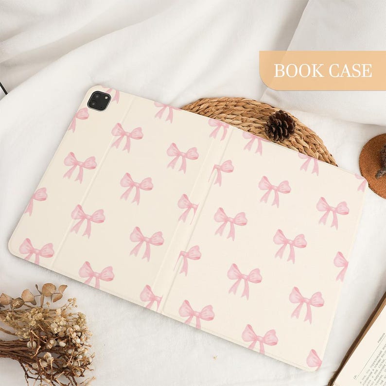 Cute Pink Bows Simple iPad Case With Pencil Holder for 2024 Air 6 Air 4 ...