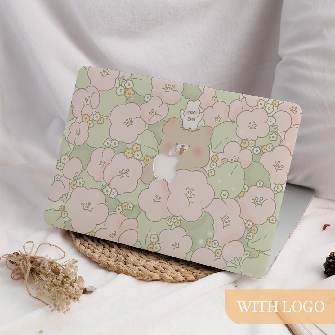 Bear Bunny Cartoon Flowers MacBook Protective Case Mac Laptop Cover for ...