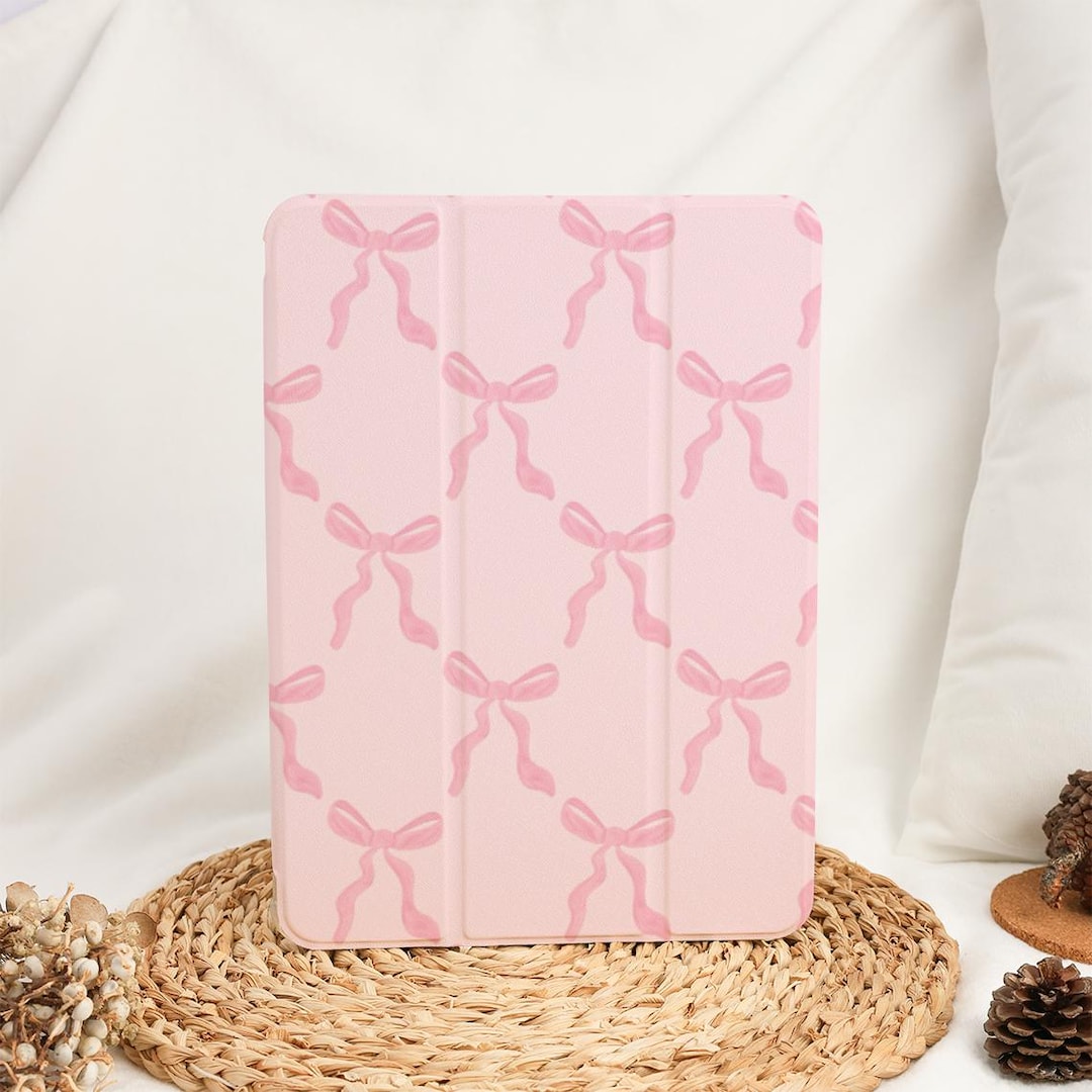 Cute Pink Bows Simple iPad Case With Pencil Holder for 2024 Air 6 Air 4 ...