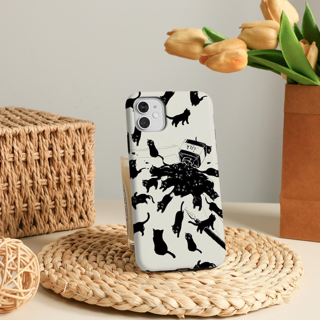 Cute Ink Cat Phone Case for iPhone 16 15 14 13 12 Pro Max, iPhone 16e ...