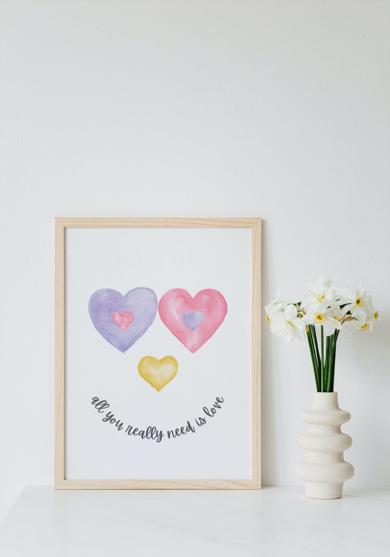 Wall Art Hearts Love Wall Art All You Need is Love Wall Art Pink Yellow ...