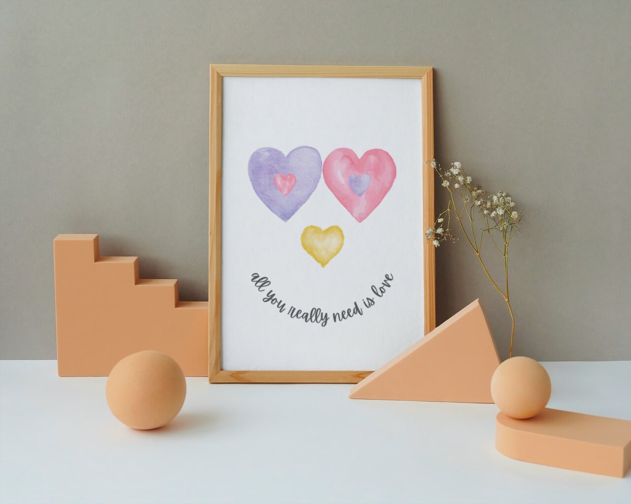 Wall Art Hearts Love Wall Art All You Need is Love Wall Art Pink Yellow ...