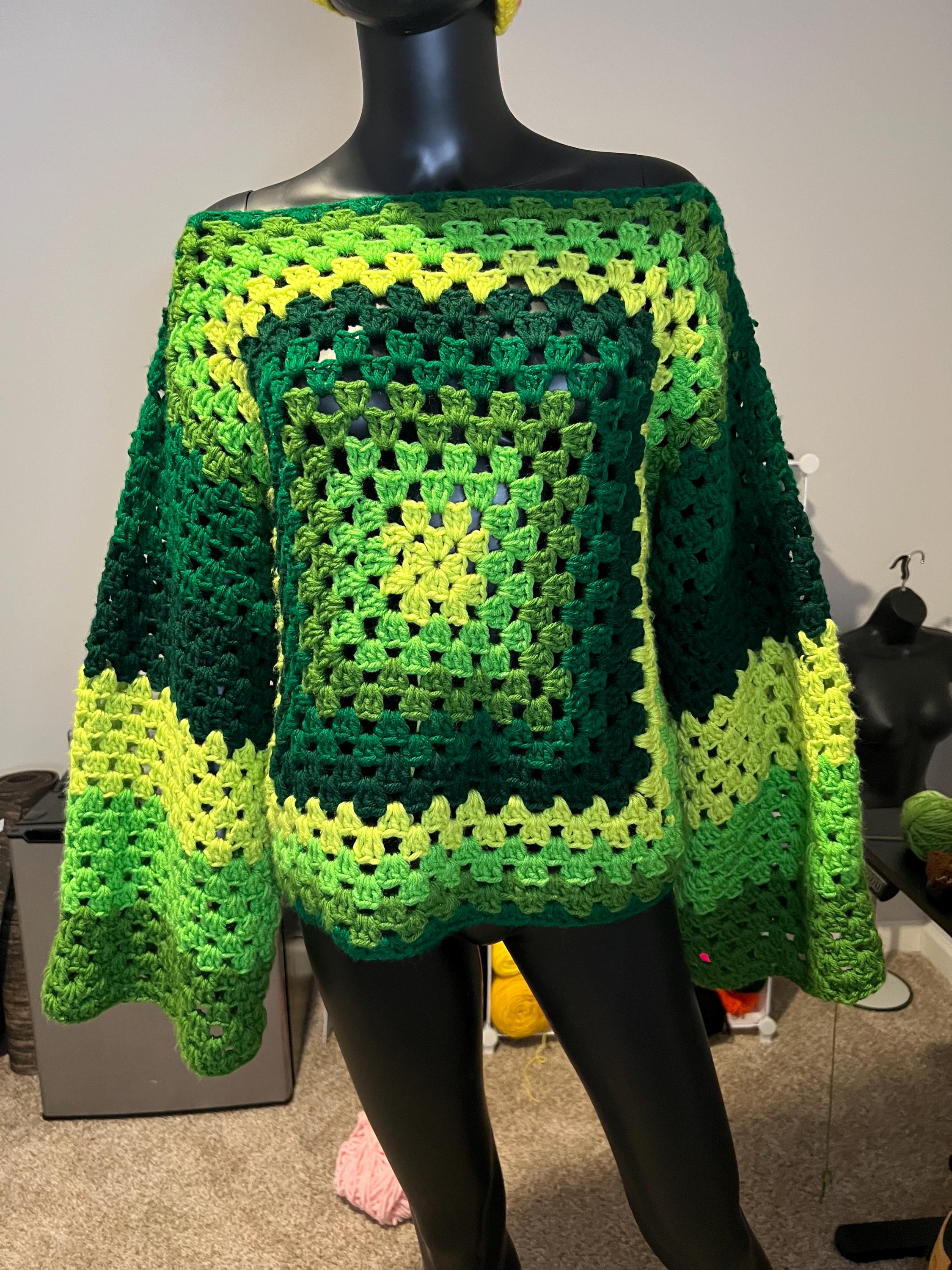 Off the Shoulder Granny Square Sweater - Etsy