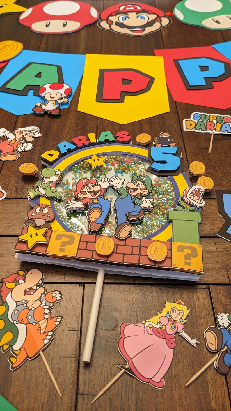 Super Mario Themed Birthday Banner, Cake Topper, Cupcake Topper, 3-D ...