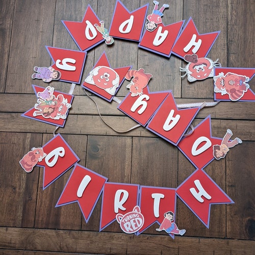 Turning Red Happy Birthday Banner. Turning Red Cake Topper. - Etsy
