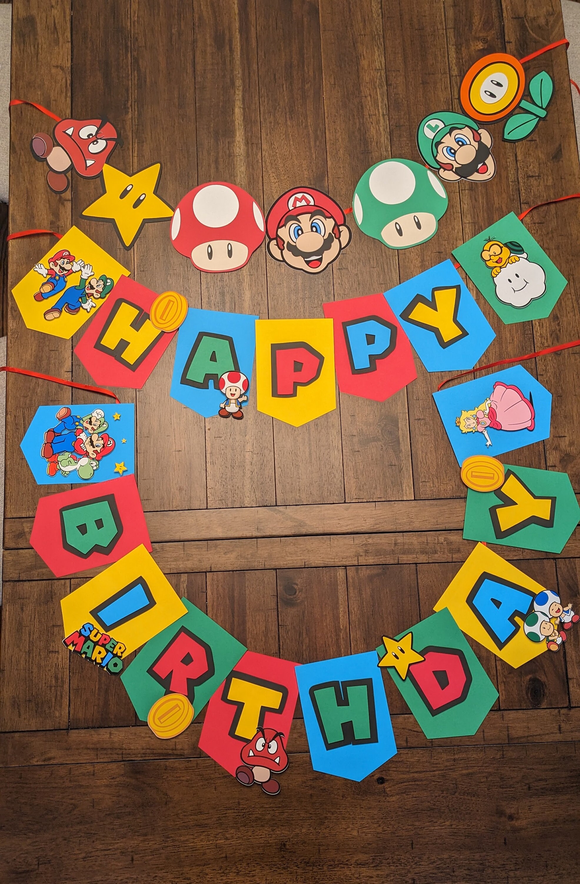 Super Mario Themed Birthday Banner, Cake Topper, Cupcake Topper, 3-D ...