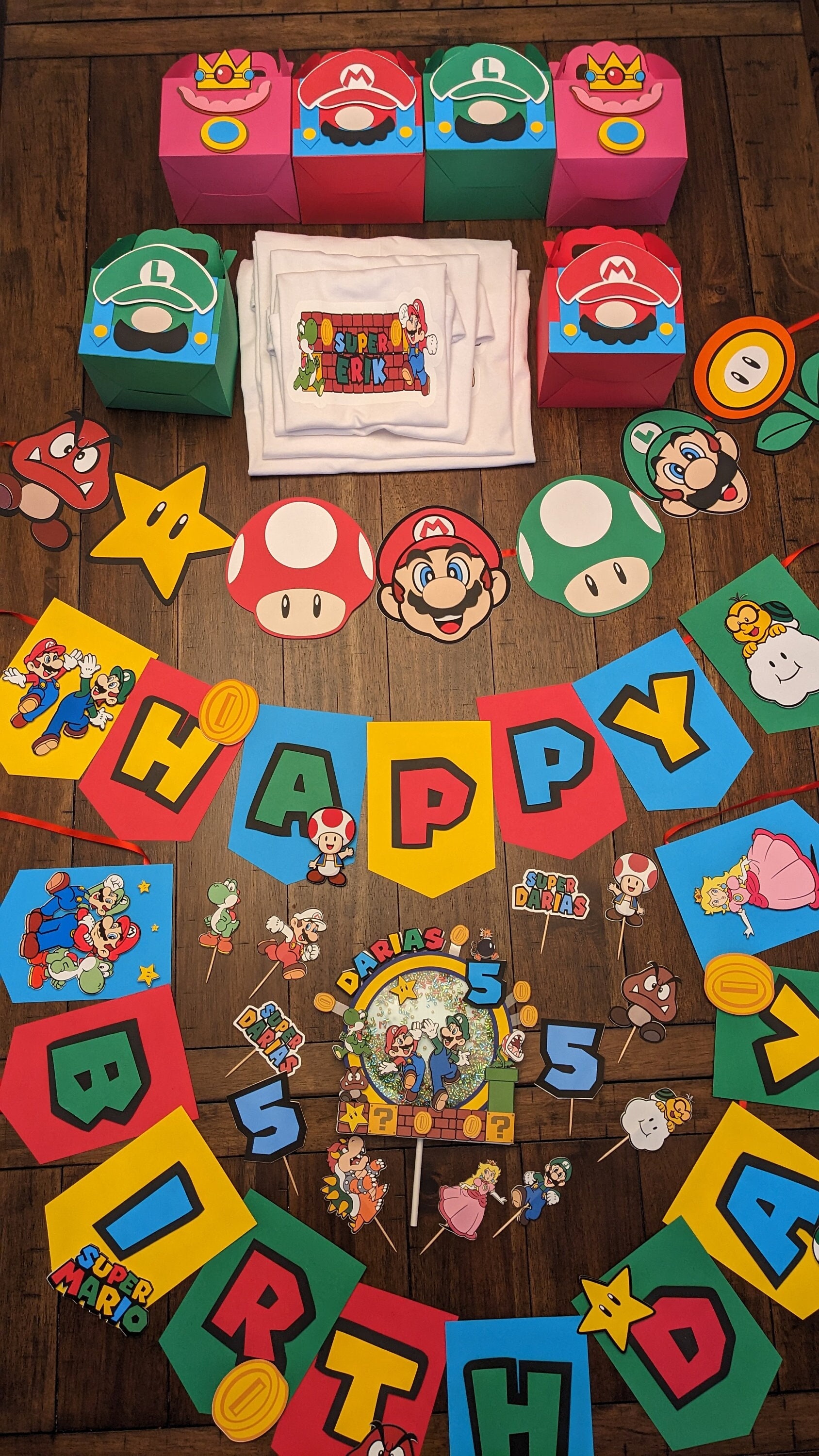 Super Mario Themed Birthday Banner, Cake Topper, Cupcake Topper, 3-D ...