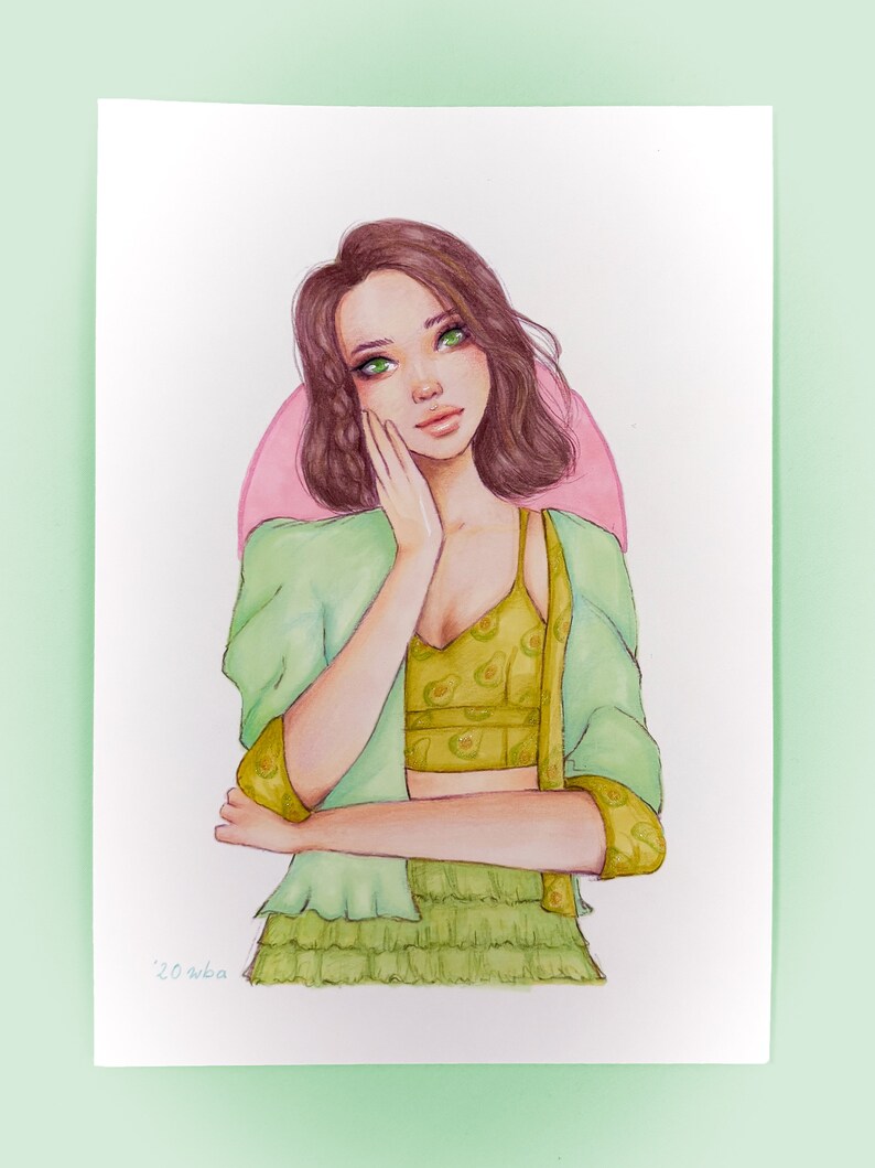 Handmade Cute Avocado Girl Art Original Art by Weirdbrokeartist Copic ...