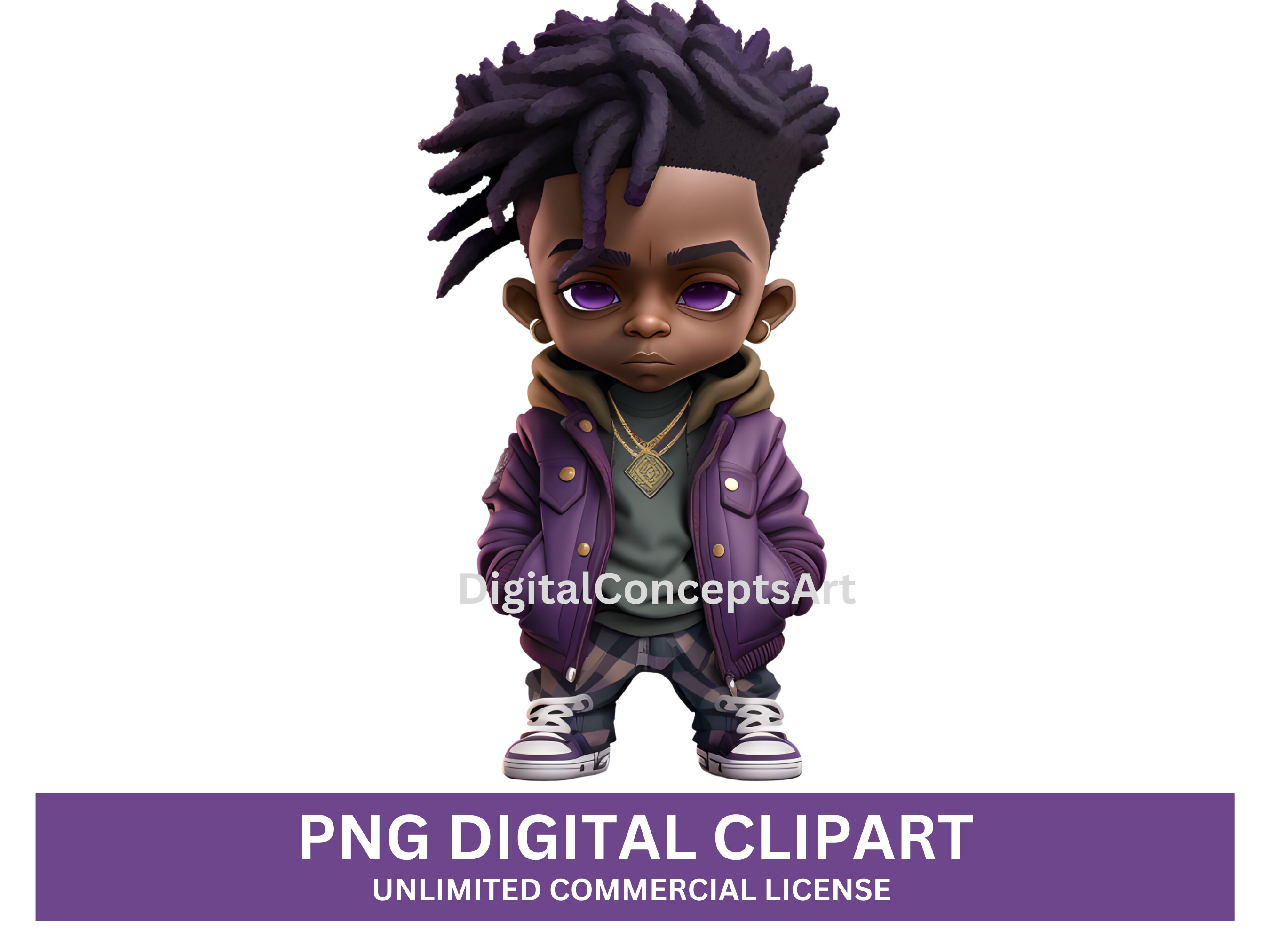Black Hip Hop Chibi Boy Png Clipart Purple Color Black Hip - Etsy