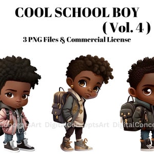 Cool Black School Boy Png Black Boy Png, Black Chibi Boy Clipart, Back to School Clipart, Black ...