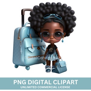 Black Women Trip Png Black Chibi Girl Travel Png, Girls Vacation Png ...