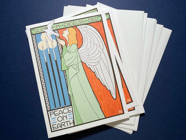 Peace on Earth Angel Christmas Cards: Art Nouveau Holiday Set - Etsy