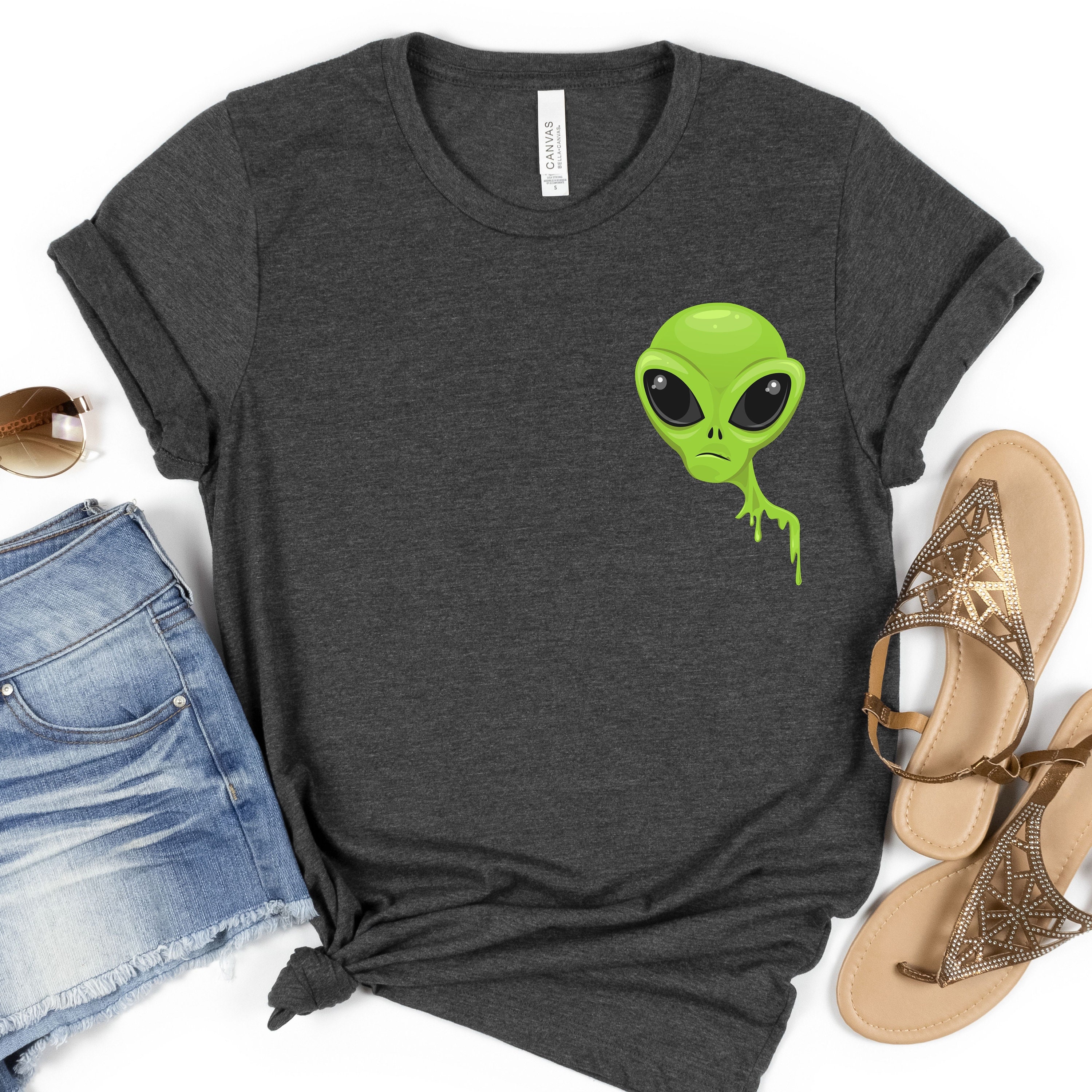 Alien Head Shirt Green Alien Face T-shirt Outer Space - Etsy