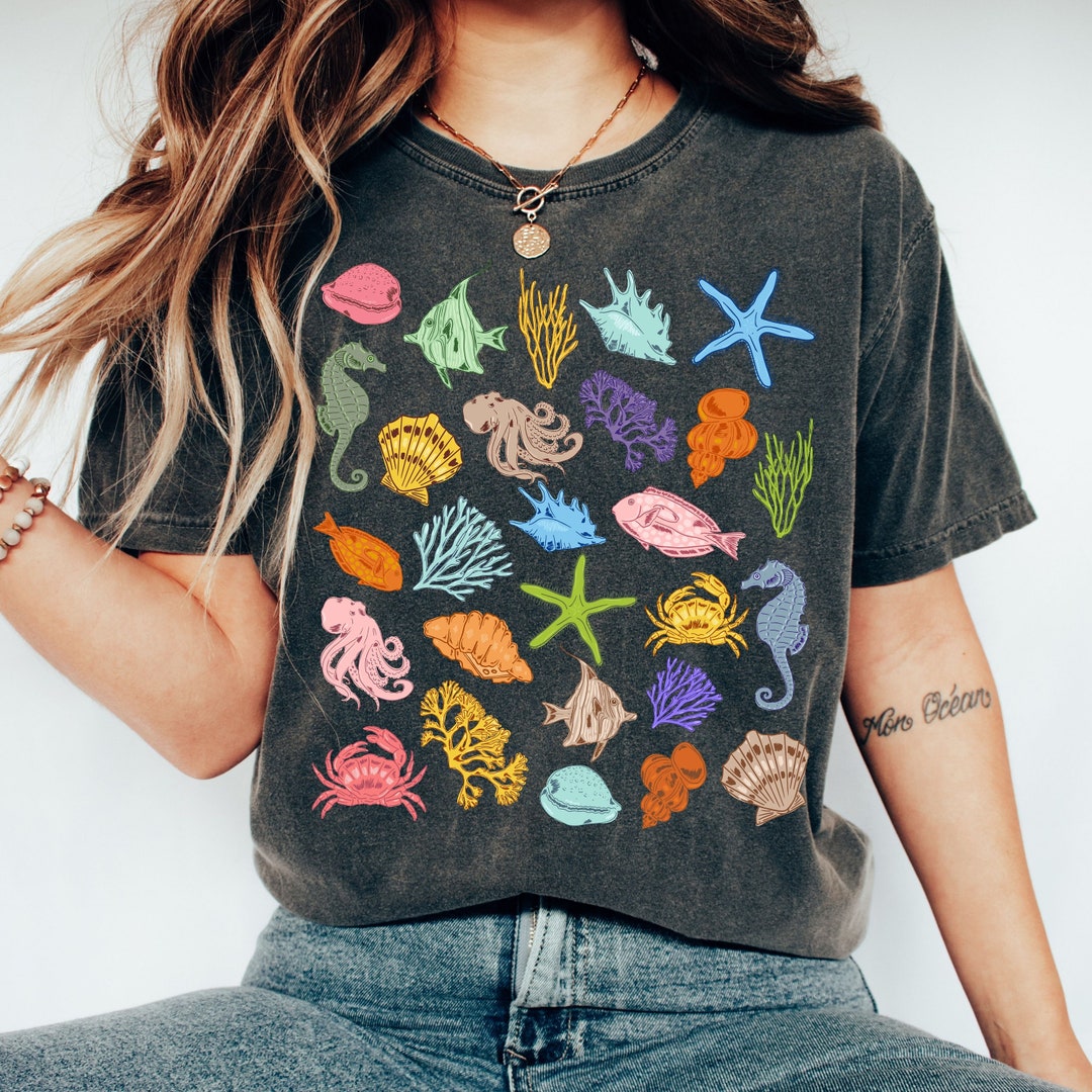 Comfort Colors Ocean Animals Shirt, Sea Creatures Shirt, Retro Marine ...