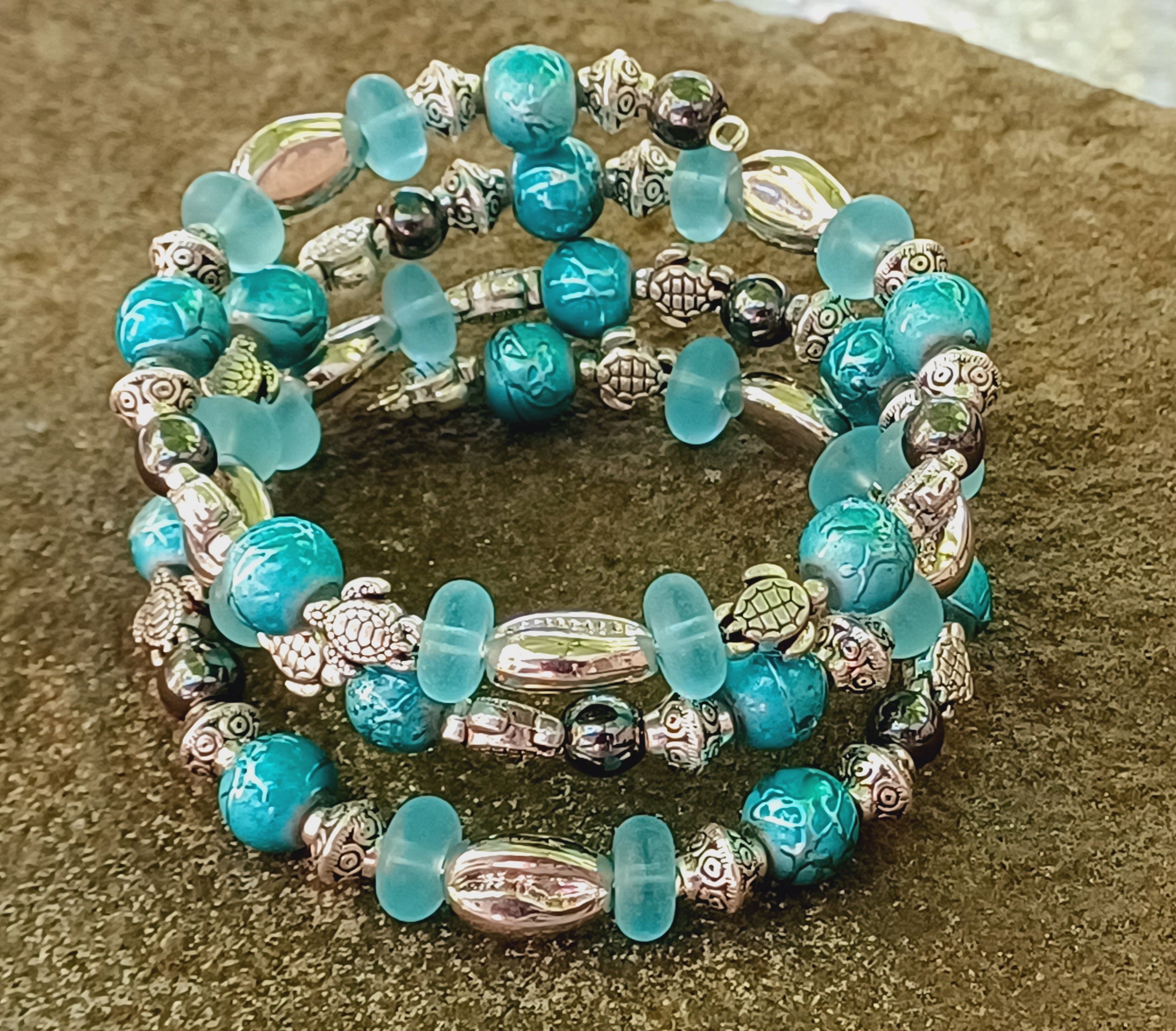 Beach Inspired Memory Wire Wrap Bracelet With Silver Turtle - Etsy