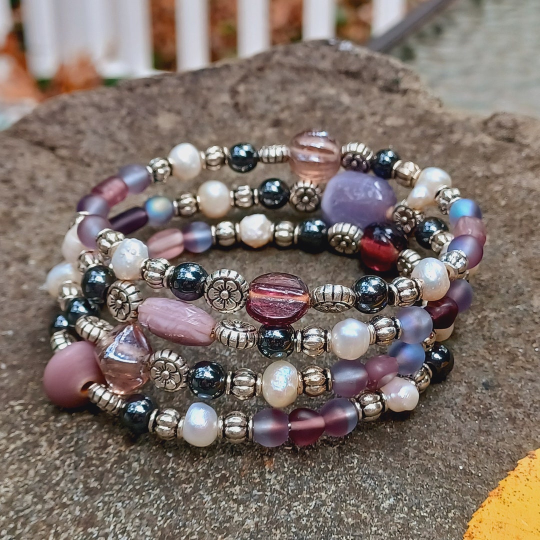 Recycled Glass Memory Wire Wrap Bracelet - Etsy