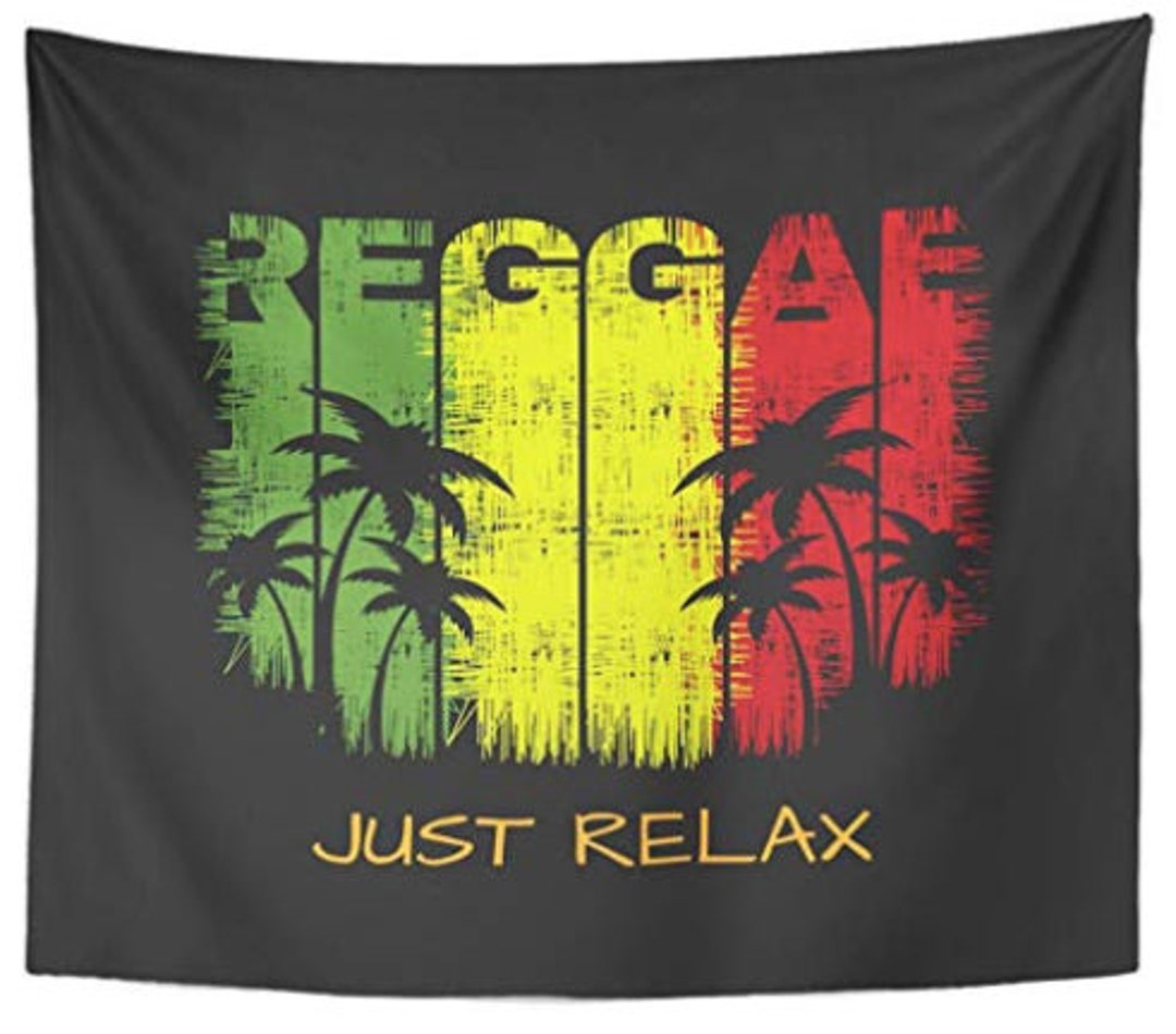 Rastafarian Tapestry of Reggae Music Slogan Just Relax Graphics Green ...