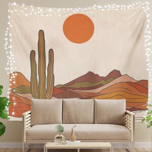 Boho Desert Landscape, Tapestry Wall Hanging, Desert Sun, Wall Art ...