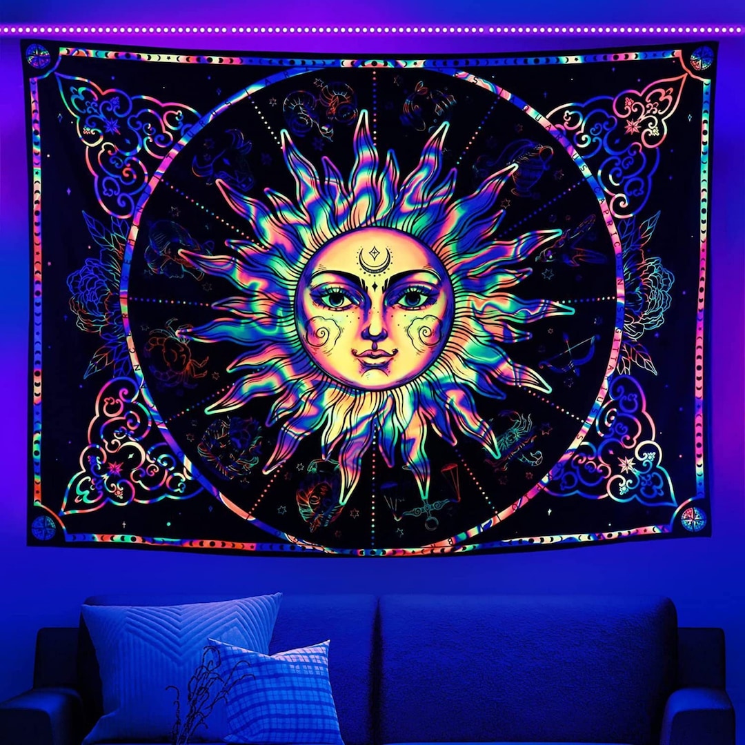 The Sun Tapestry, UV Reactive Burning Sun Wall Hanging, Constellation ...